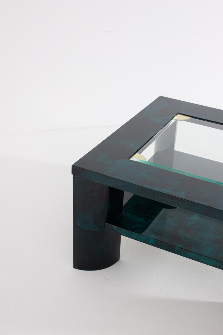 Giorgio Tura Coffee Table in Green Parchment and Brass at 1stDibs