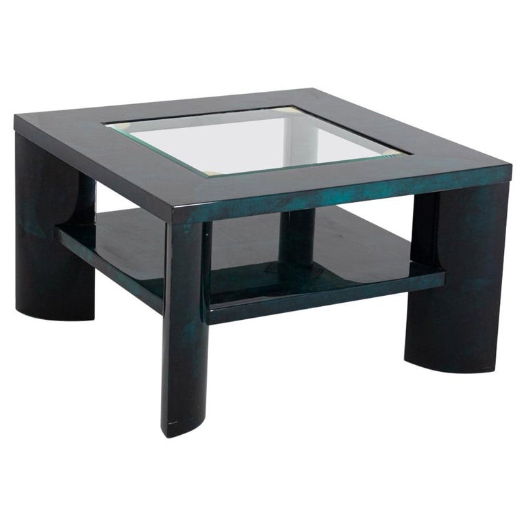 Giorgio Tura Coffee Table in Green Parchment and Brass at 1stDibs