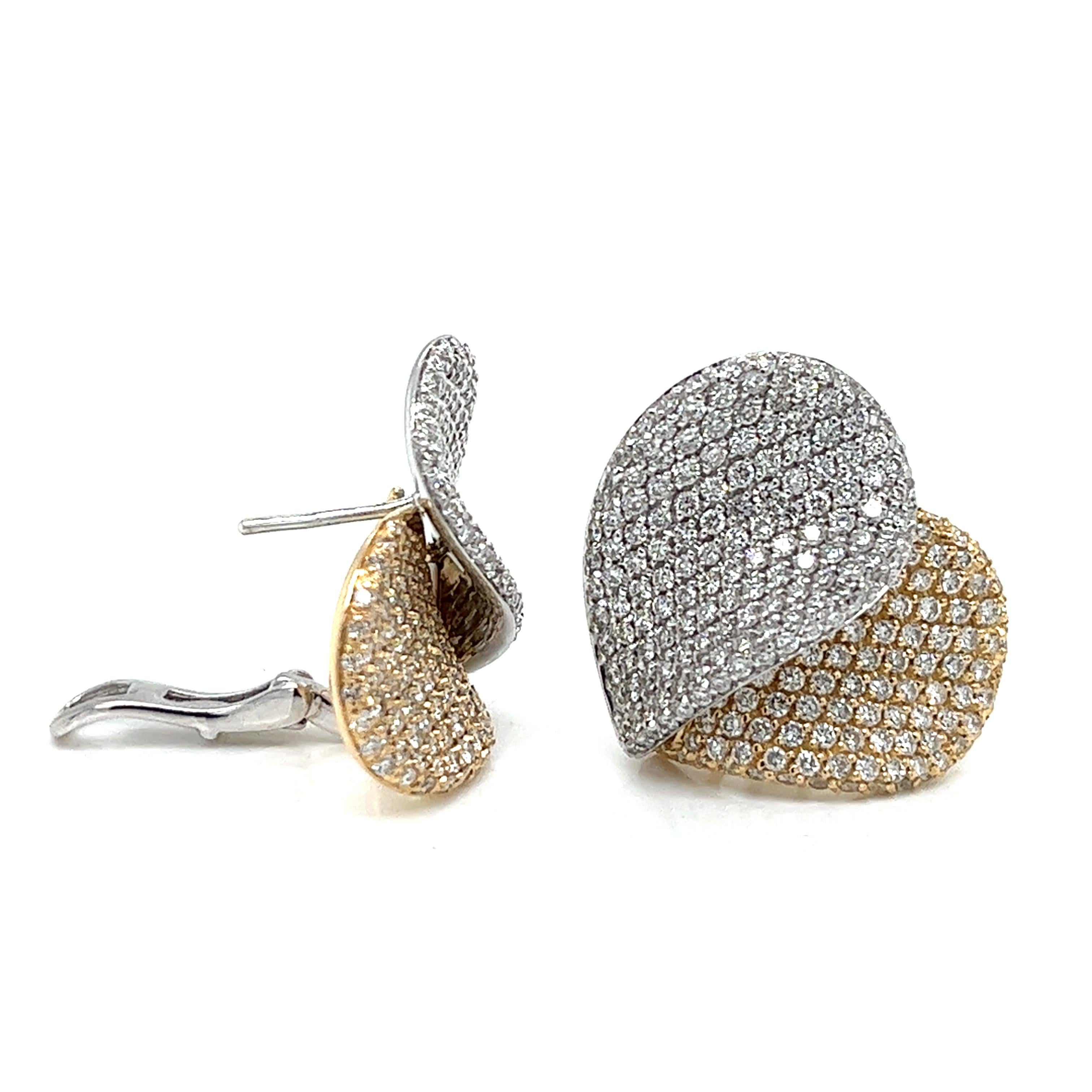 Giorgio Visconti 18K two tone Gold Pave Diamond Heart earrings and ...