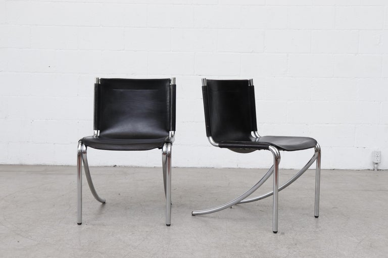 Giotto Stoppino Black Leather Cantilevered "Jot" Dining Chairs for ...