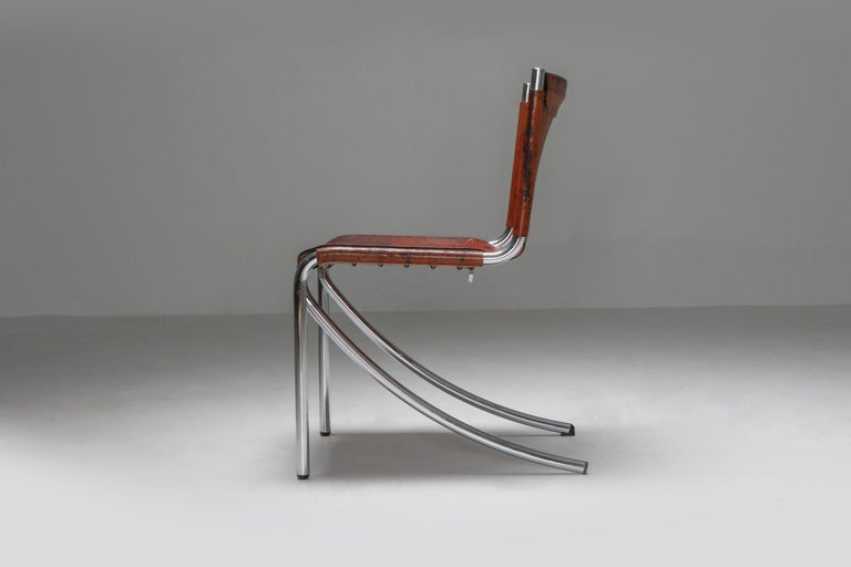 Giotto Stoppino Leather and Chrome Dining Chairs Model Jot at 1stDibs ...
