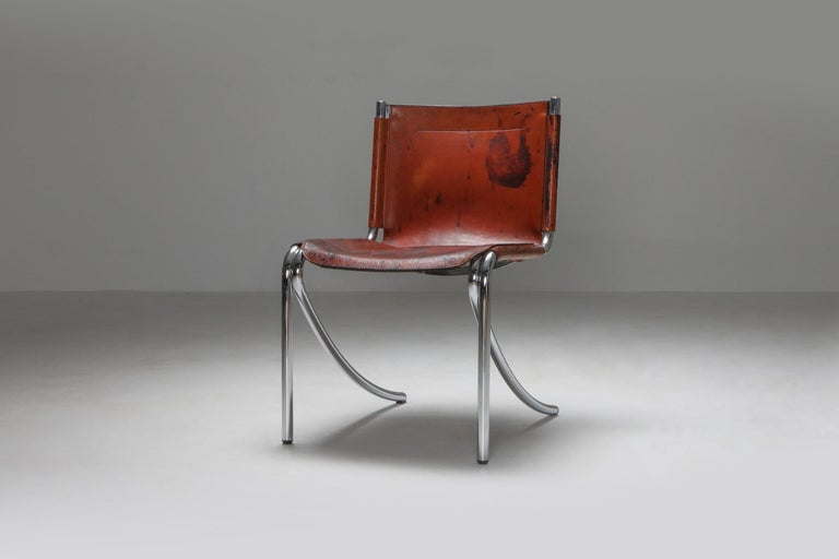 Giotto Stoppino Leather and Chrome Dining Chairs Model Jot at 1stDibs ...