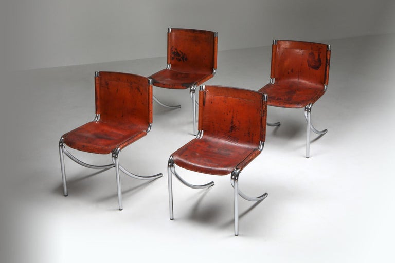 Giotto Stoppino Leather and Chrome Dining Chairs Model Jot at 1stDibs ...