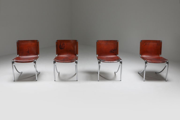 Giotto Stoppino Leather and Chrome Dining Chairs Model Jot at 1stDibs ...