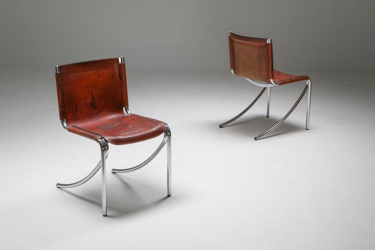 Giotto Stoppino Leather and Chrome Dining Chairs Model Jot at 1stDibs ...