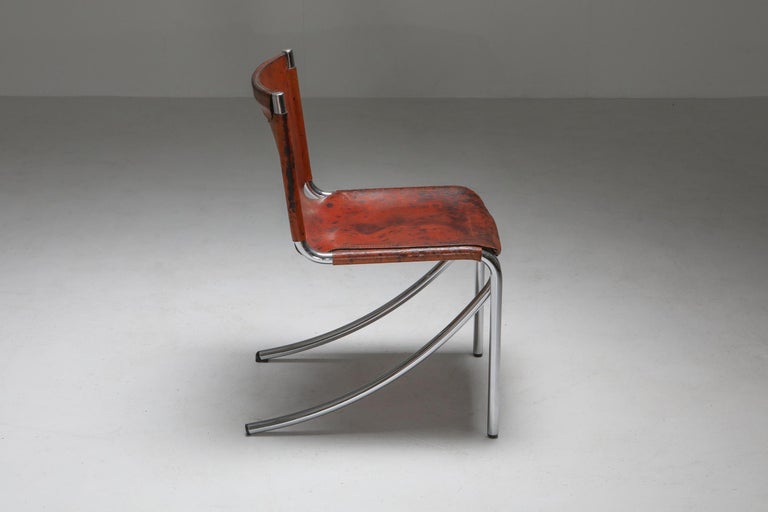 Giotto Stoppino Leather and Chrome Dining Chairs Model Jot at 1stDibs