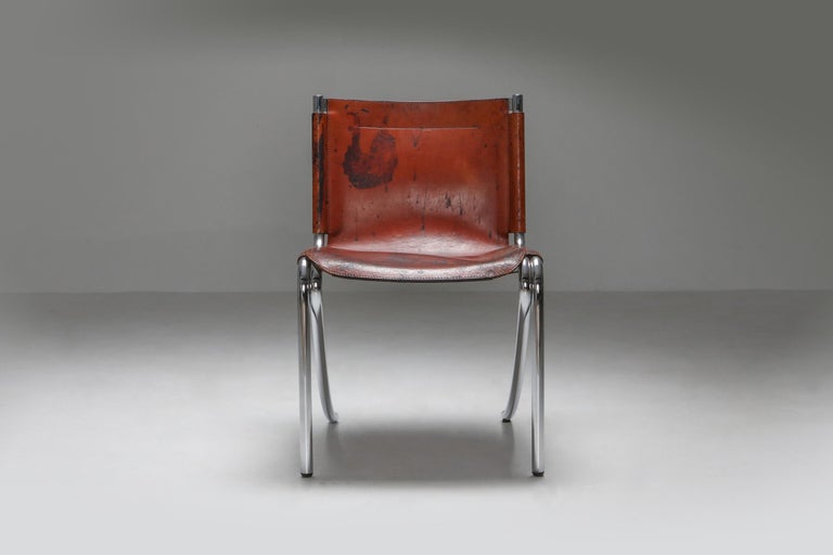 Giotto Stoppino Leather and Chrome Dining Chairs Model Jot at 1stDibs ...