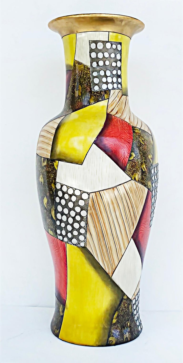 Giovanni Desimone Large Italian Pottery Vase, Abstract Gilt Patterns ...