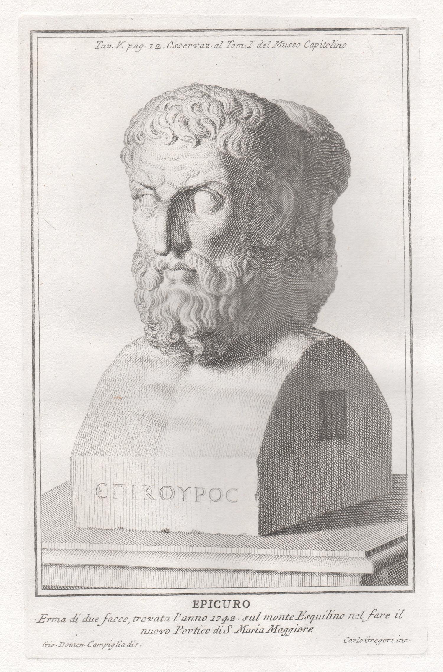 Epicurus, Ancient Greek philosopher, C18th Classical antique engraving ...