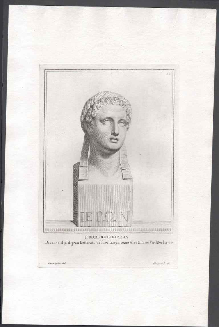 Hiero, Roman bust, C18th Grand Tour Classical antique engraving print ...