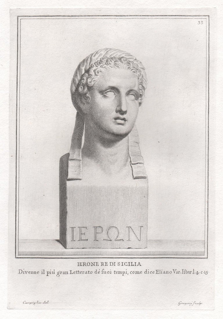Hiero, Roman bust, C18th Grand Tour Classical antique engraving print ...