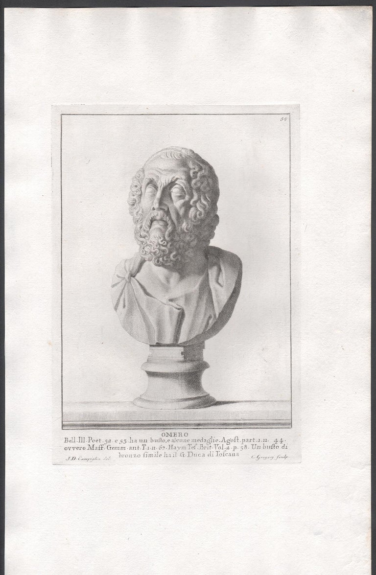 Homer, Ancient Greek, C18th Grand Tour Classical antique engraving ...