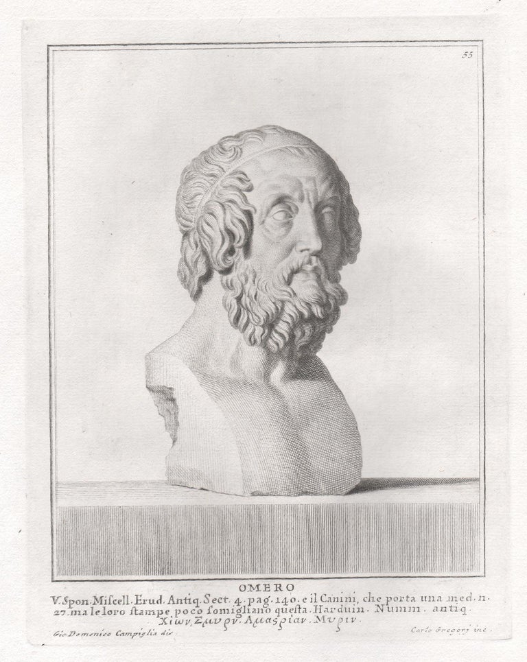 Homer, Ancient Greek, C18th Grand Tour Classical antique engraving ...