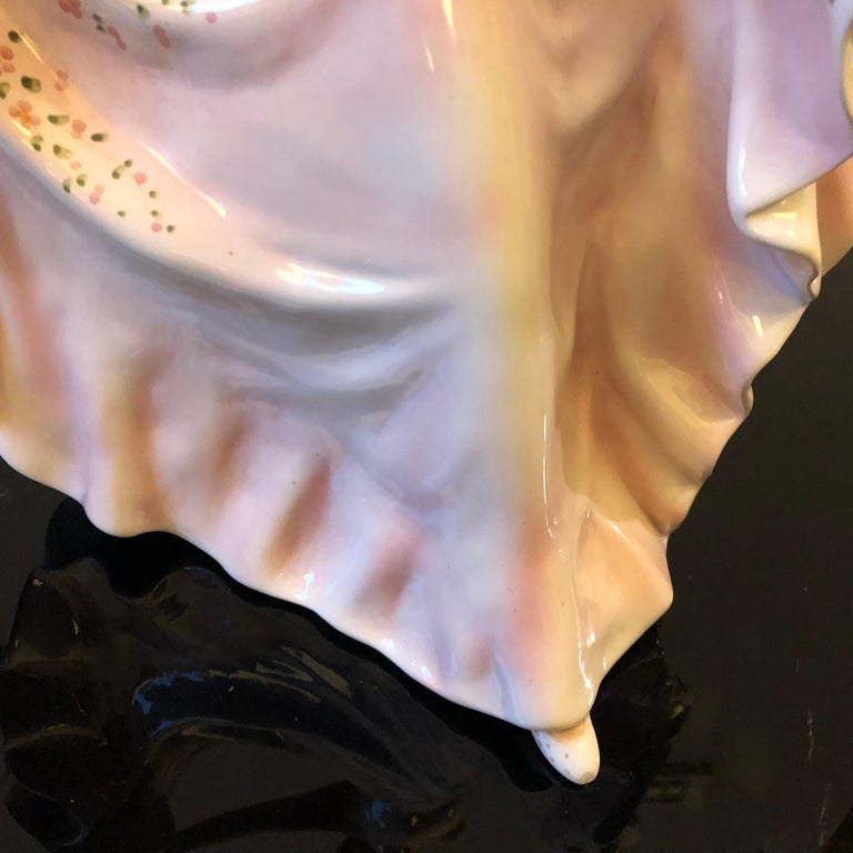 Giovanni Ronzan Italian Polychrome Ceramic Statue of a Young Lady ...