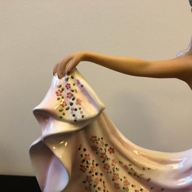 Giovanni Ronzan Italian Polychrome Ceramic Statue of a Young Lady ...