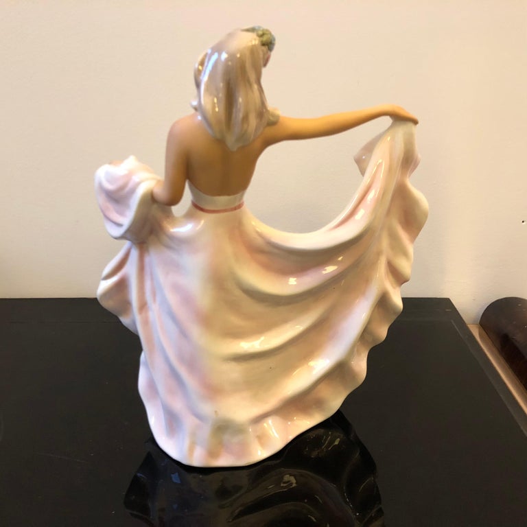 Giovanni Ronzan Italian Polychrome Ceramic Statue of a Young Lady ...