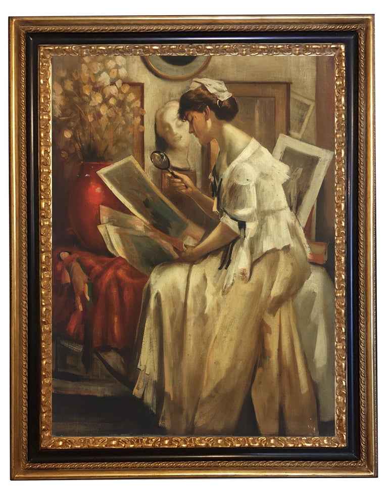 Giovanni Santaniello - LADY READING - French School - Figurative ...