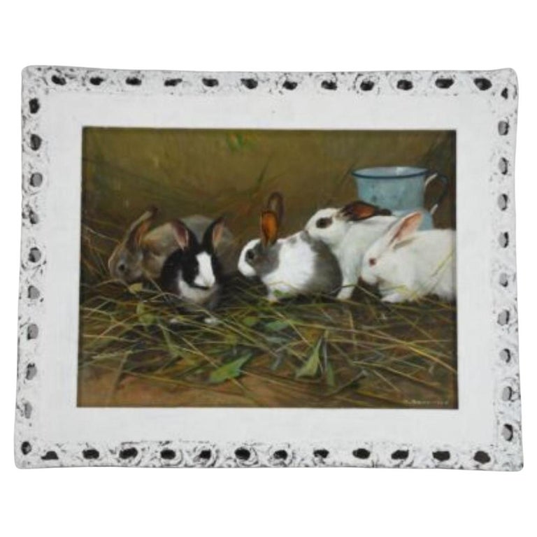 Giovanni Sanvitale Painting Rabbits, Oil on Wood Panel 1H29 For Sale at ...