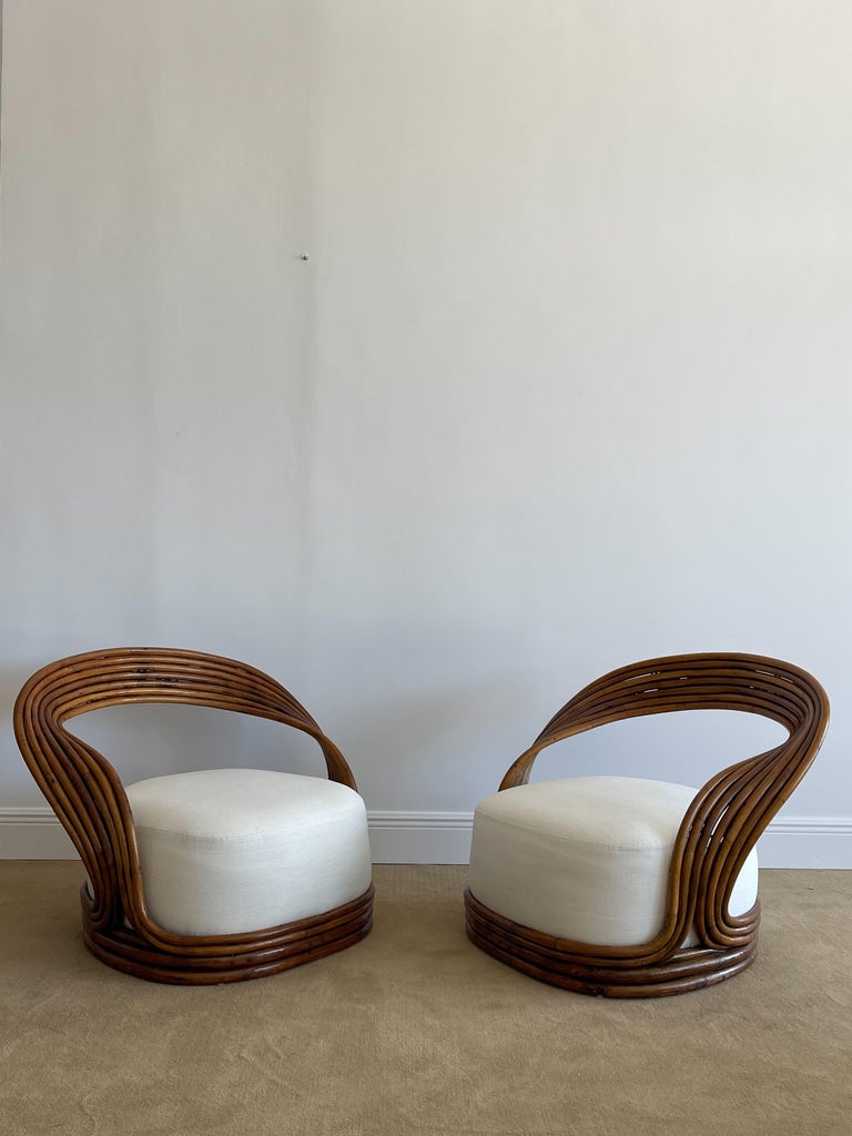 Giovanni Travasa "Eva" Lounge Chairs, Moulded Bamboo Fabric Bonacina ...