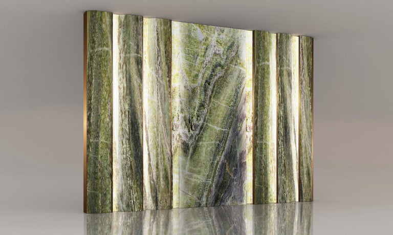 Giovannozzi Home, Partition Wall in Green Marble and Metal Brass Finish ...