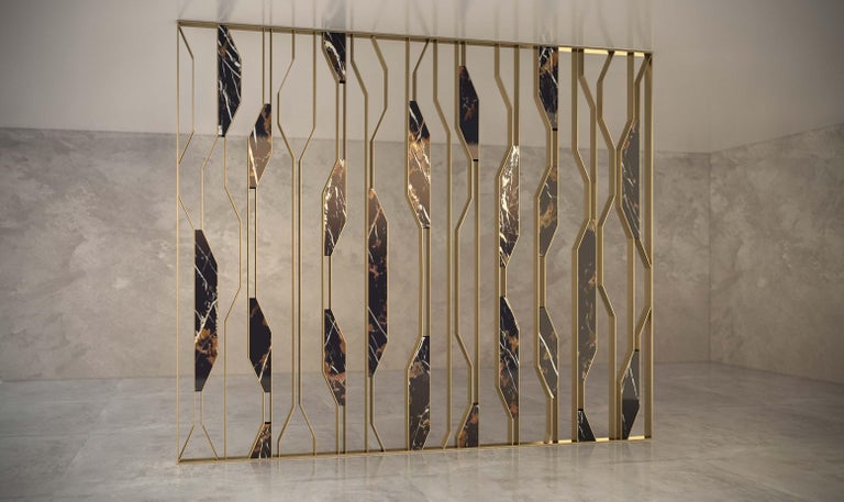 Giovannozzi Home, Partition Wall "LEAVES" Marble and Metal Brass Finish ...