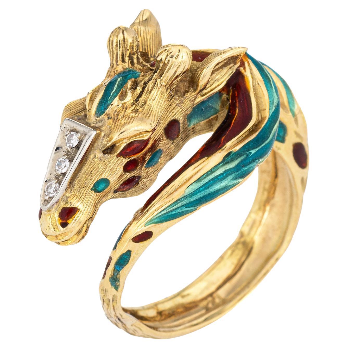 Vintage Diamond and Ruby 18K Yellow Gold Enameled Lion Ring, 1960's ...
