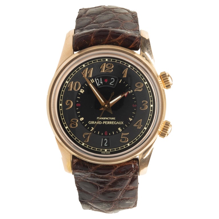 Girard Perregaux 18 Karat Rose Gold Traveller GMT Alarm For Sale at 1stDibs