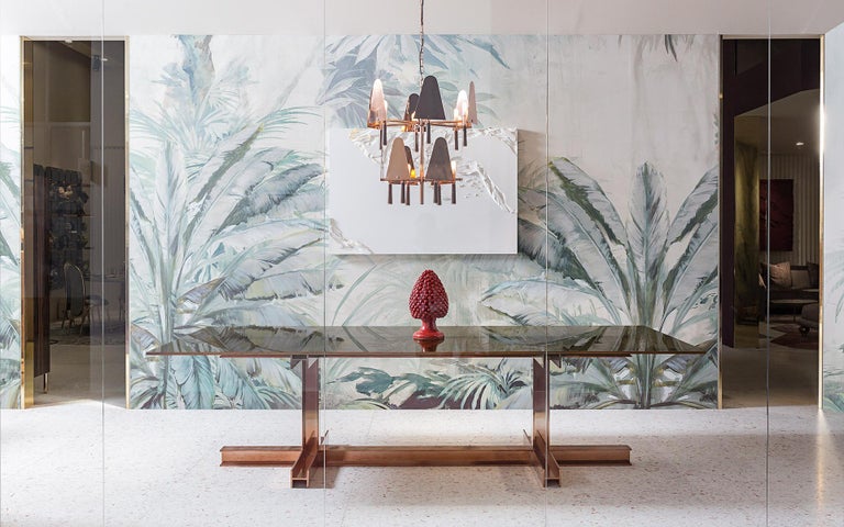 Girder, Dining Table with Glass in Crackle Effect For Sale at 1stDibs