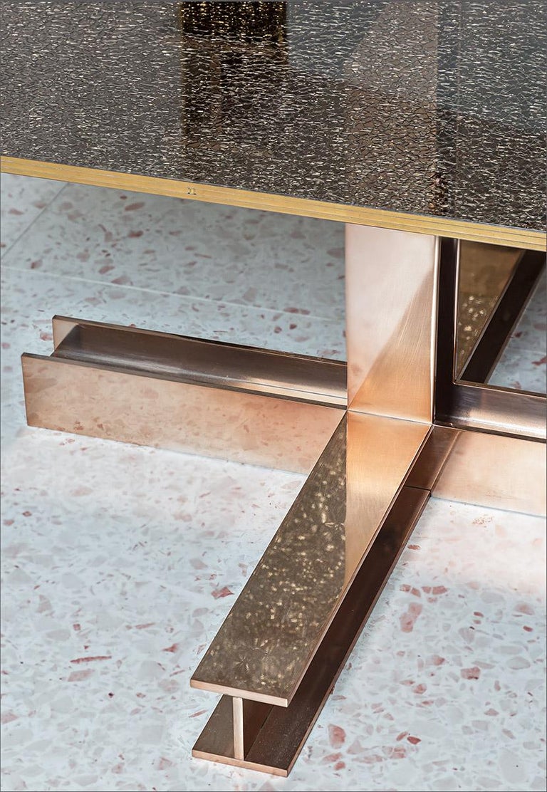 Girder, Dining Table with Glass in Crackle Effect For Sale at 1stDibs