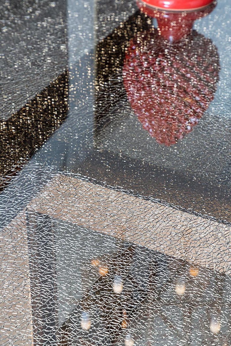 Girder, Dining Table with Glass in Crackle Effect For Sale at 1stDibs