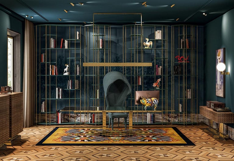 Girder, Dining Table with Glass in Crackle Effect For Sale at 1stDibs