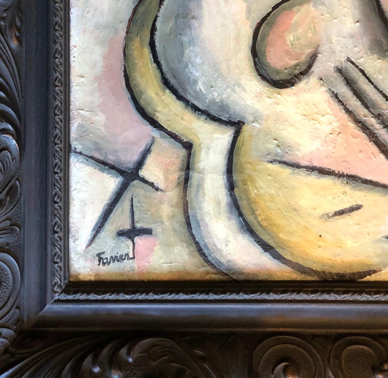 "Girl with Guitar" Cubist Painting by Pierre Favier at 1stDibs