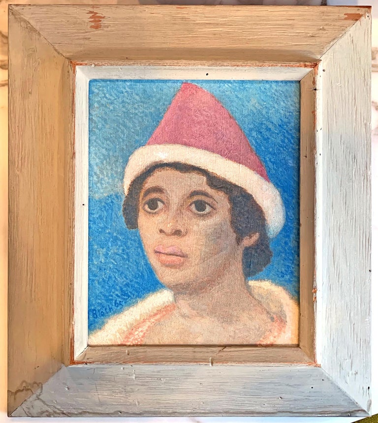 "Girl with Red Hat," Brilliantly-Hued Portrait in Blue and Red by ...