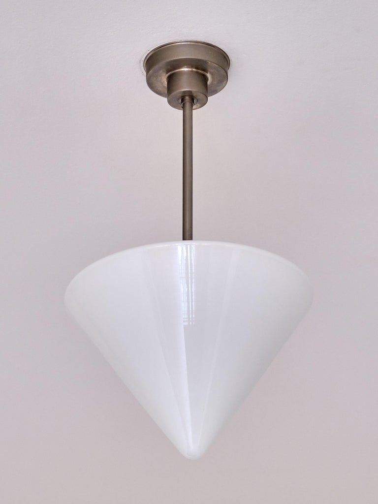 Gispen Cone Shaped Pendant Light in Opal Glass and Nickel, Netherlands ...