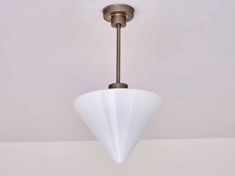 Gispen Cone Shaped Pendant Light in Opal Glass and Nickel, Netherlands ...