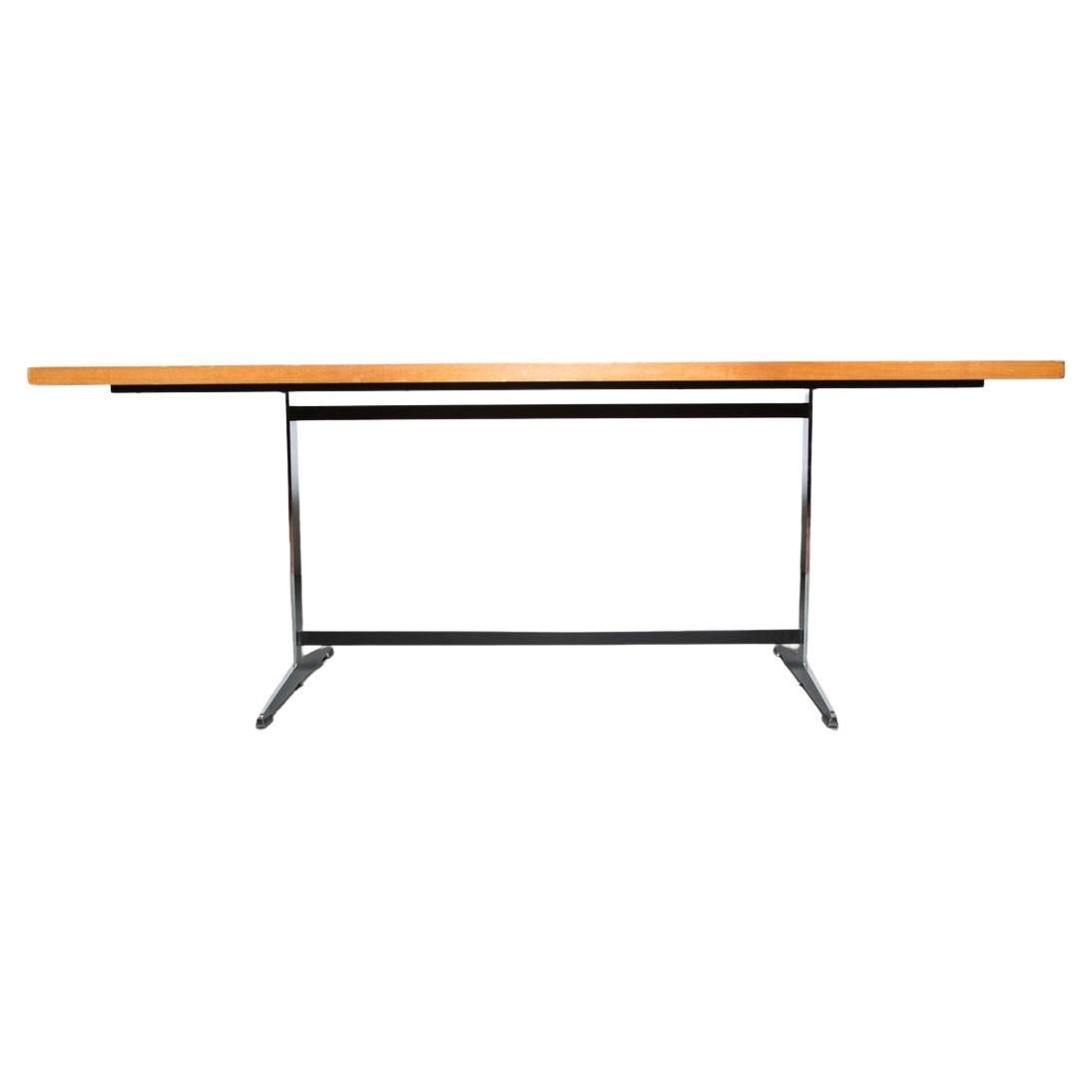 Gispen Style Teak Top Conference Table With Chrome Base For Sale at 1stDibs