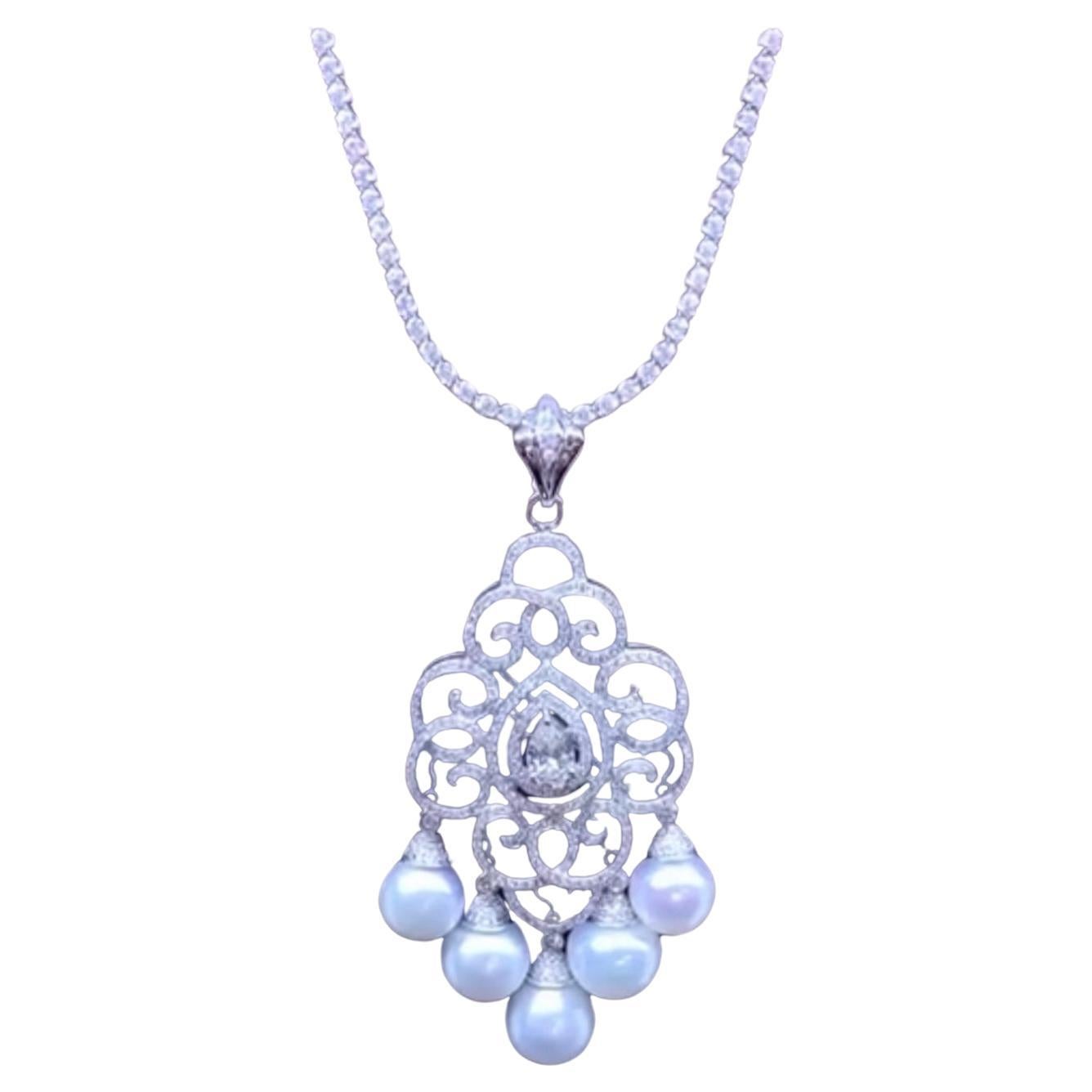 GIT Certified South Sea Pearls GIA certified Diamond 18K Gold Pendant ...