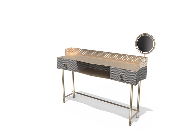 Gita Luxury Make Up Console, Metal Structure, Wooden Drawer Magnifying ...
