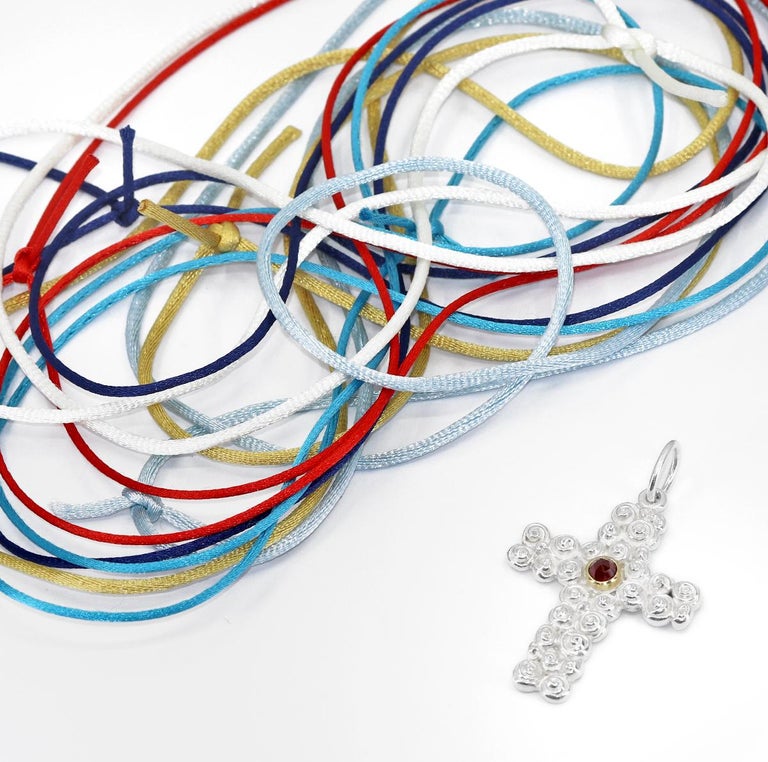 Faceted Garnet Bright Sterling Silver Gold Rosette Cross Pendant ...