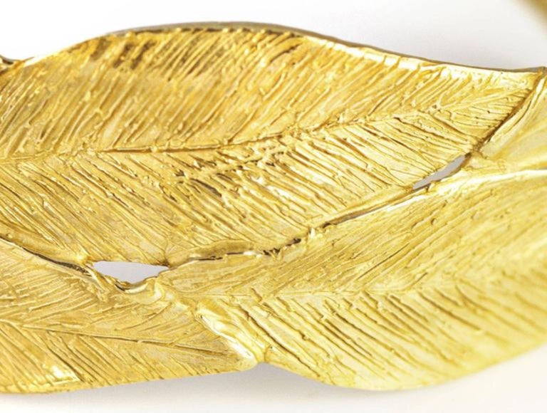 Giulia Barela Jewelry Double Leaves Cuff Bracelet Gold Plated Bronze at ...