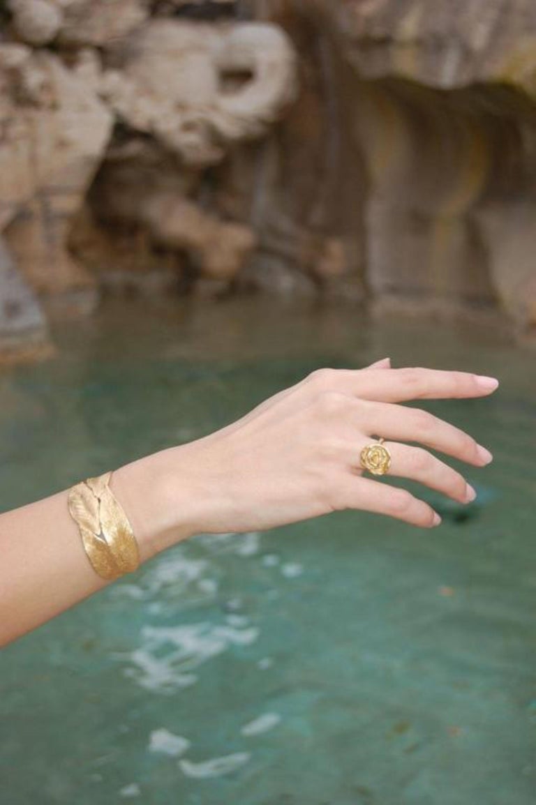 Giulia Barela Jewelry Double Leaves Cuff Bracelet Gold Plated Bronze at ...