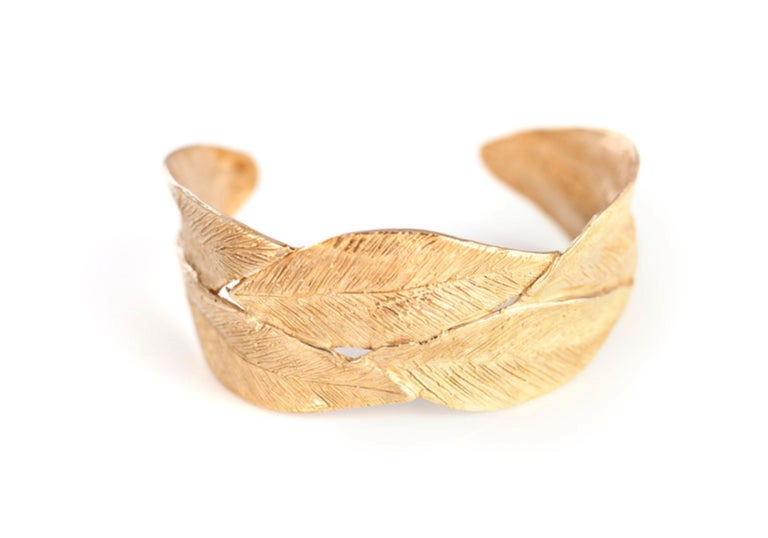 Giulia Barela Jewelry Double Leaves Cuff Bracelet Gold Plated Bronze at ...