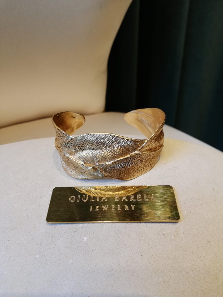 Giulia Barela Jewelry Double Leaves Cuff Bracelet Gold Plated Bronze at ...