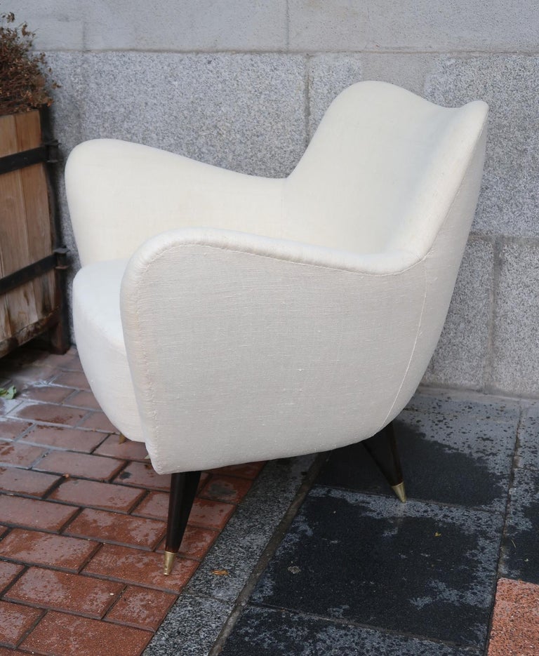 Giulia Veronesi, mod. Perla Wood Legs and White Linen Midcentury ...