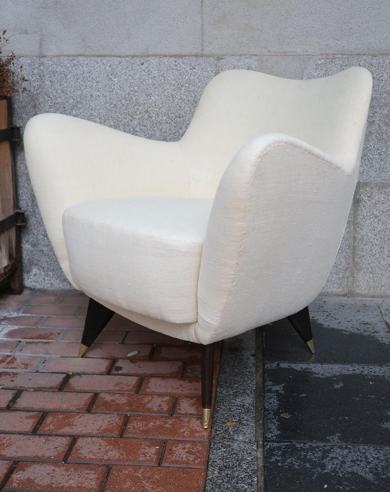 Giulia Veronesi, mod. Perla Wood Legs and White Linen Midcentury ...