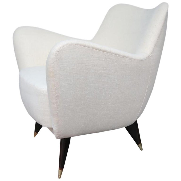 Giulia Veronesi, mod. Perla Wood Legs and White Linen Midcentury ...