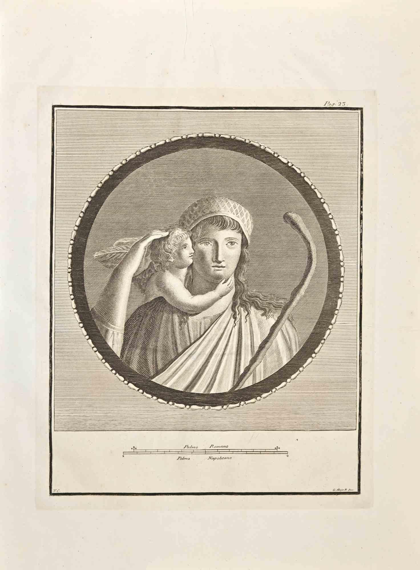 Giuseppe Aloja - Ancienne gravure romaine Fresco Herculaneum de G ...