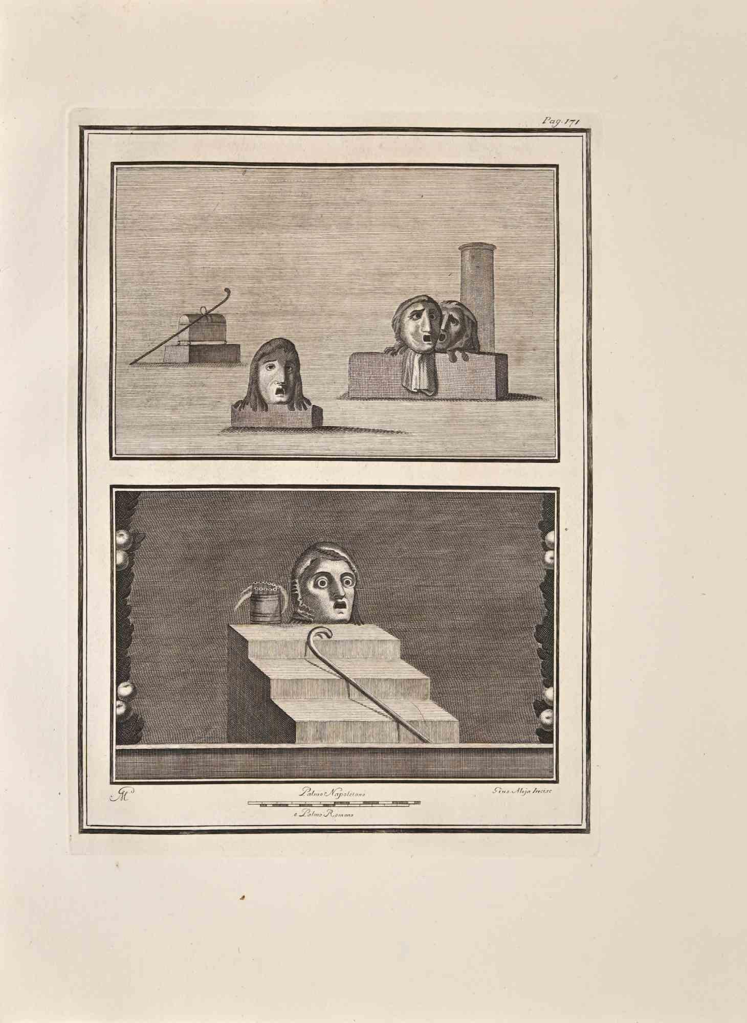 Giuseppe Aloja - Ancient Roman Fresco Herculaneum - Etching by G. Aloja ...