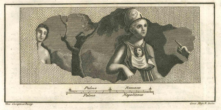 Giuseppe Aloja - Pompeian Fresco - Etching by Giuseppe Aloja - 18th ...