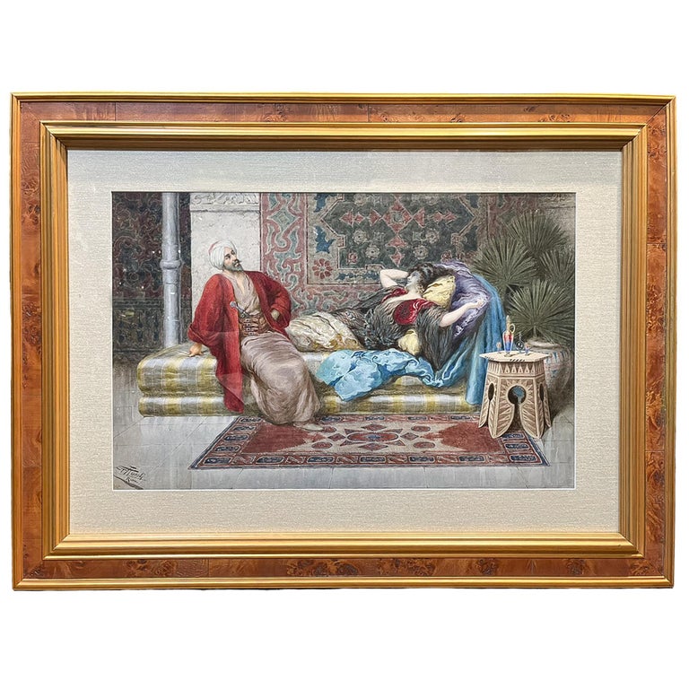 Giuseppe Aureli - A Fine Orientalist Watercolor by Giuseppe Aureli For ...